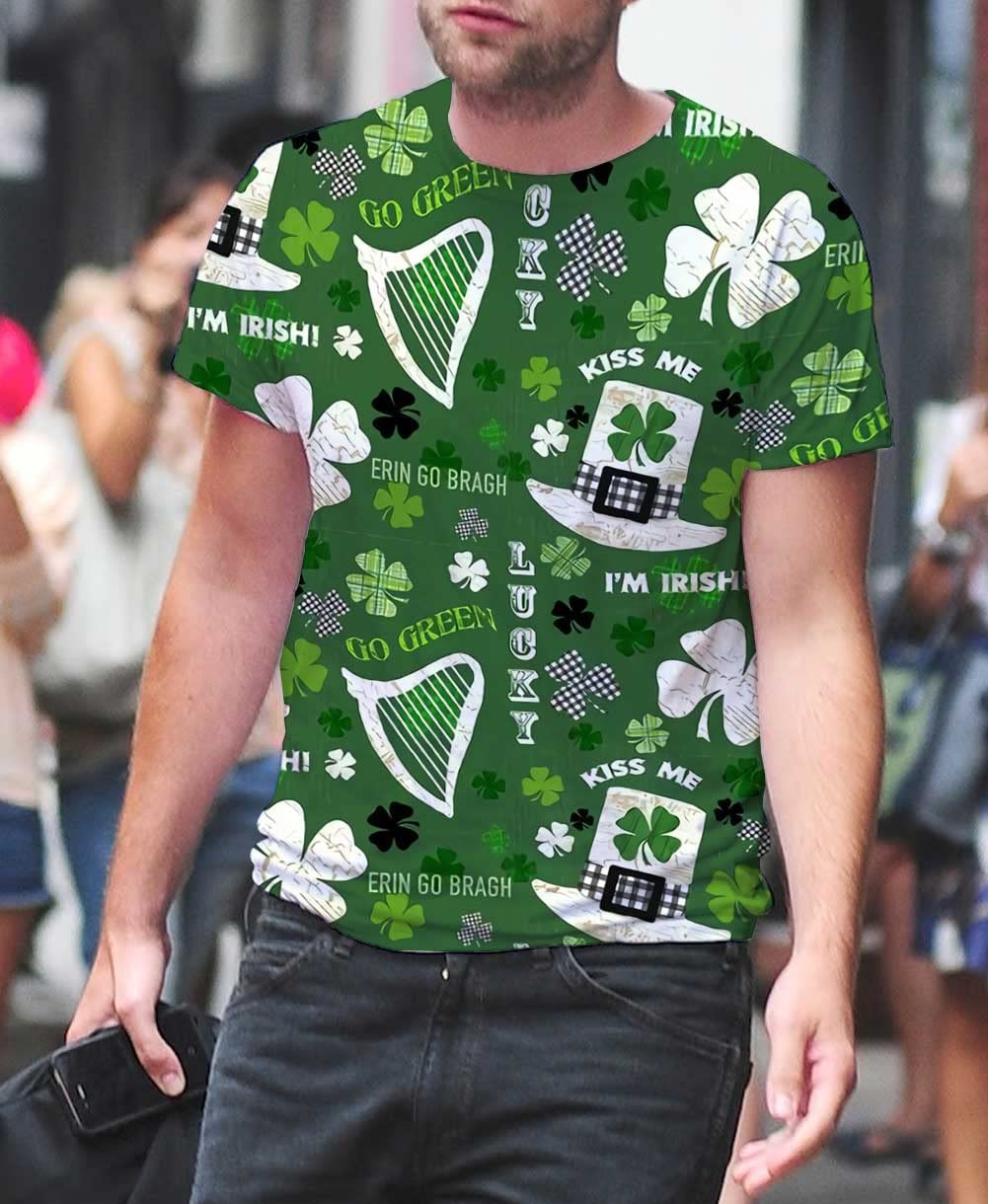 Men's Hello Lucky Shamrocks T-Shirts,St. Patrick's Day Short Sleeve Tees,Four Leaf Clover T Shirt (Hello Lucky Shamrocks-XXL)