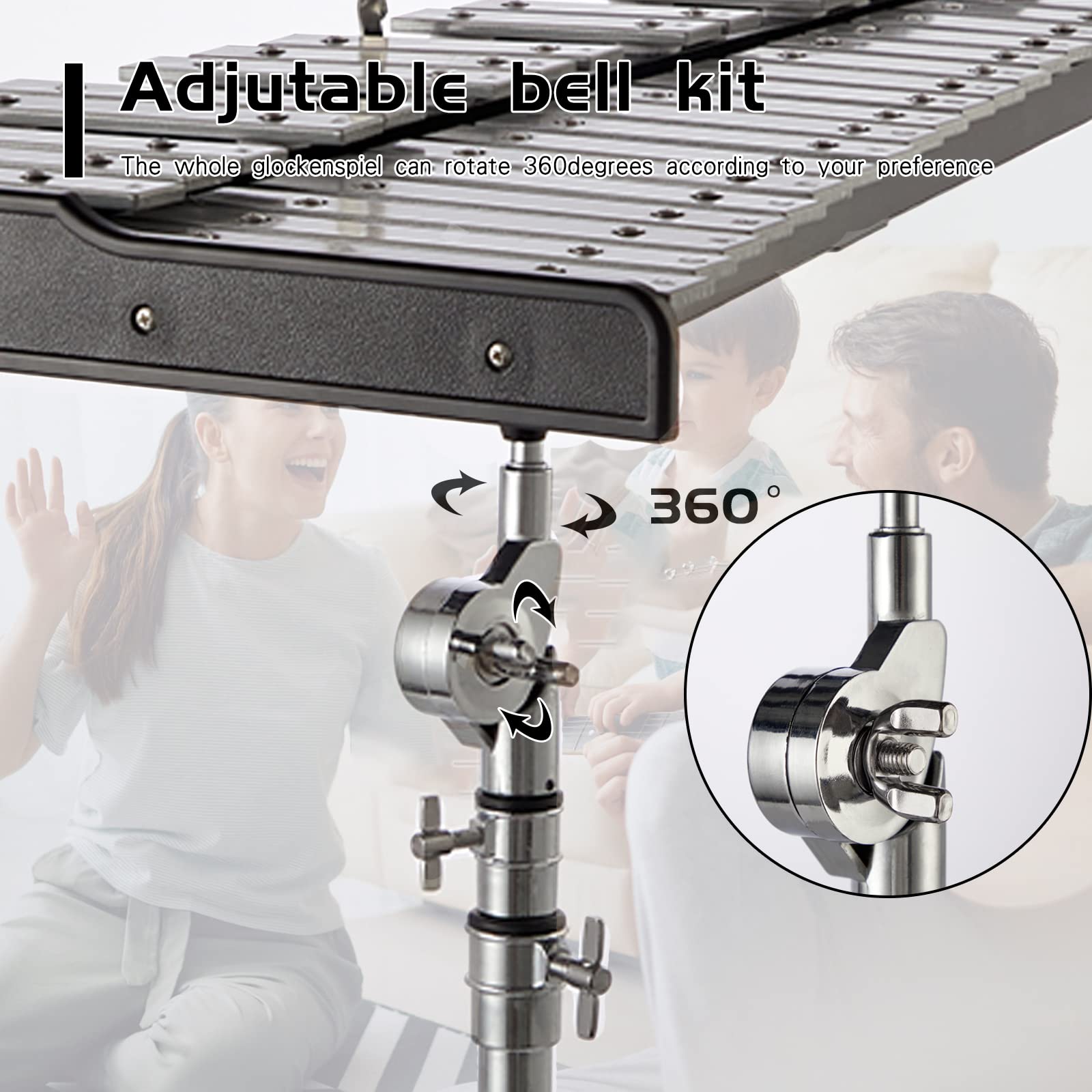 MIRIO Advanced 32 Note Glockenspiel Xylophone Bell Kit Percussion Kit for Adult Beginner Students with Adjustable Stand Mallets, Drum Practice Pad, Glockenspiel Stick, Drum Sticks and Carrying Bag