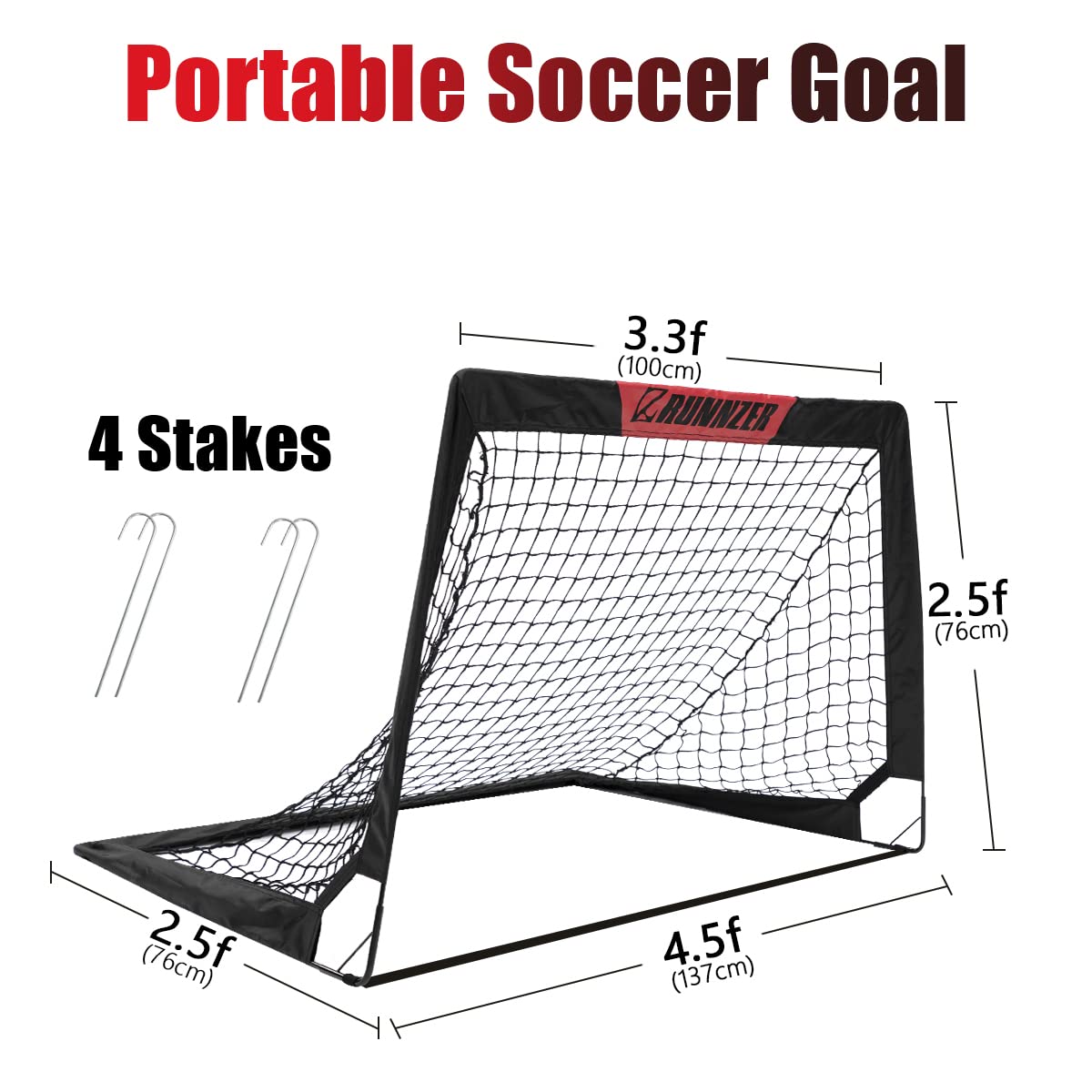 L RUNNZER Soccer Goal, Pop Up Kids Soccer Net for Backyard with Carry Bag, Foldable & Portable Soccer Goal for Soccer Practice, 1 Pack, Blue, 3.3x2.2 FT