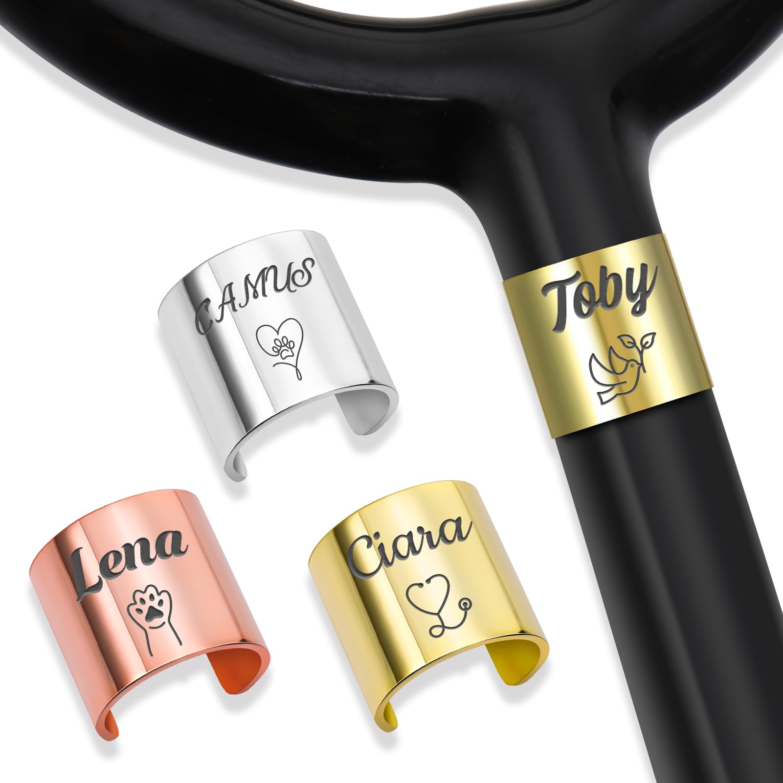 Zhamate Personalized Stethoscope Name Tag Custom Stethoscope ID Charm Accessories for Nurse Doctor Vet,Stainless Steel Engraved Stethoscope ID Tag,Graduation Gift,Short Pillar