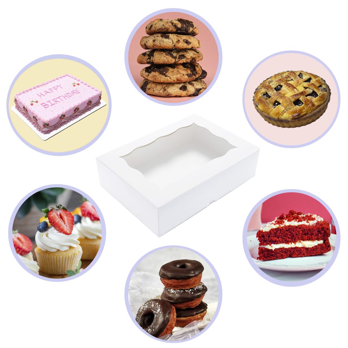 Huoshange 15 Pack 14x10x3.75 Inch Auto-Popup Large Rectangle Cake Boxes with Cake Boards, White Cake Boxes for Quarter Sheet Cake,Cupcakes, Brownie,Donuts&Pie