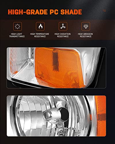 MIROZO For F-150 Headlights from Headlamps Assembly Set for Ford for F-150 2004 2005 2006 2007 2008 Chrome Housing Amber Reflector Clear Lens