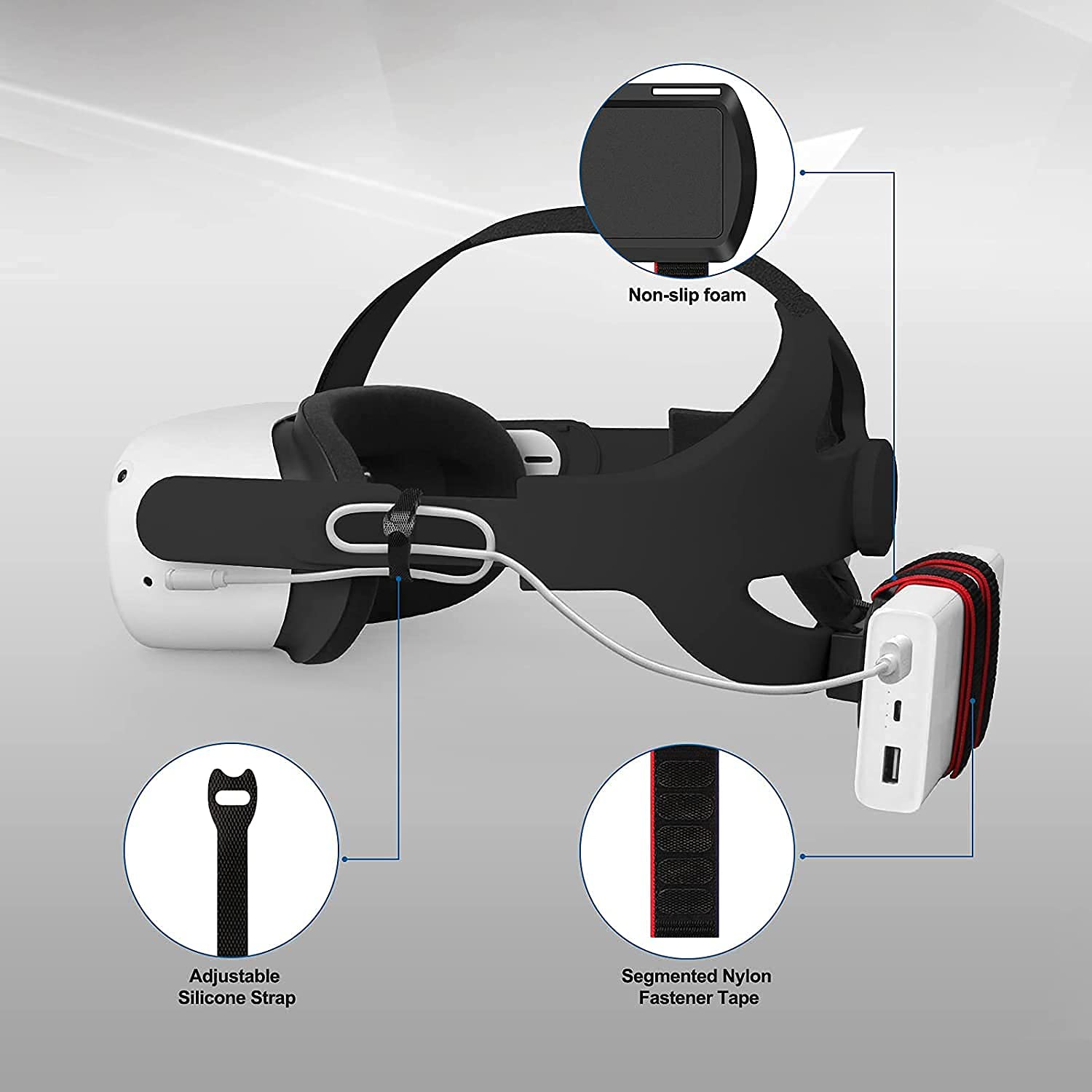 MASiKEN Battery Pack with Head Strap for Oculus Quest 2, Accessories Battery Pack Holder and Elite Strap Compatible Most PowerBank, Counter Balance Enhance Comfort, Extend Game Times (Black Kits)