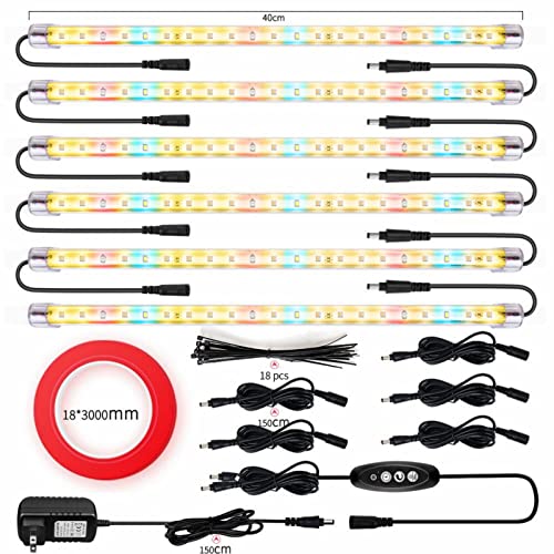 Plant Grow Light 6 Packs T5＆Full Spectrum 3500K 6500K＆Red LED with Auto Cycle Timer 3/6/12Hours Dual Channel 4 Brightness Level Growing Lamp for Indoor Plants from Seeding to Harvest