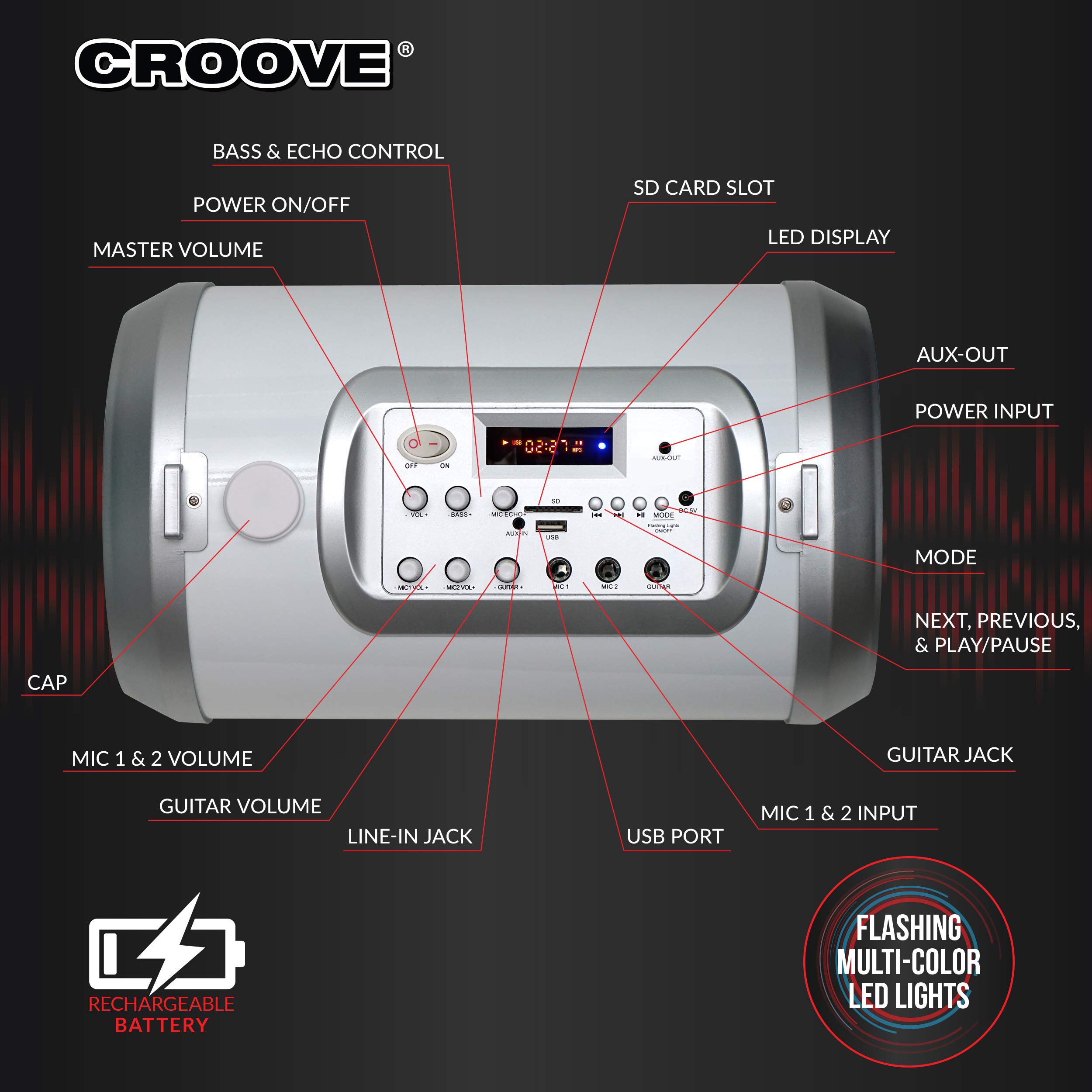 Karaoke Machine for Adults and Kids with 2 Microphones β Potable Karaoke Machine with Stand β Professional Wireless Machine Supports USB, AUX, SD, and Bluetooth