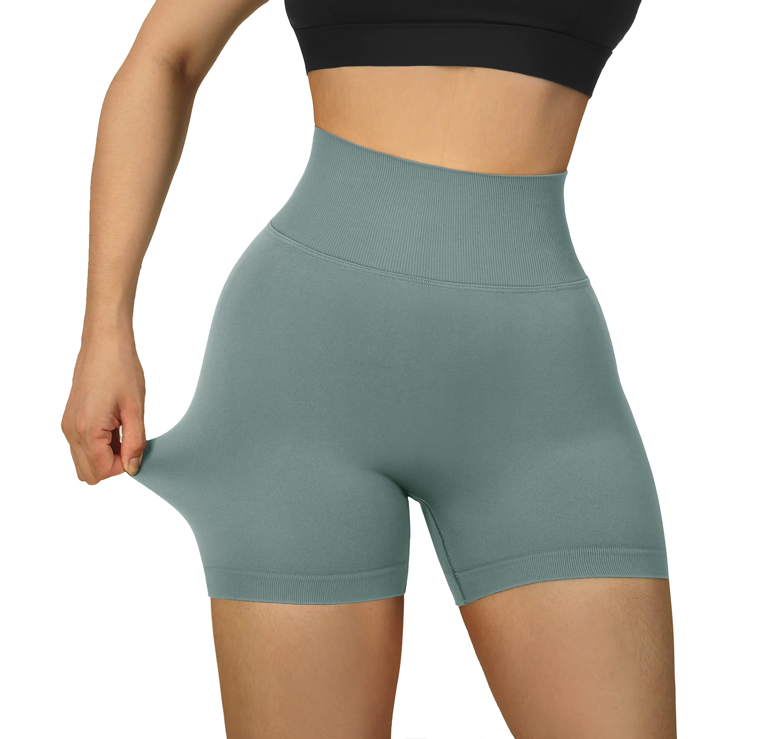 MOSHENGQI Women Booty Workout Shorts High Waisted Gym Yoga Seamless Shorts(S,3" Light Green)