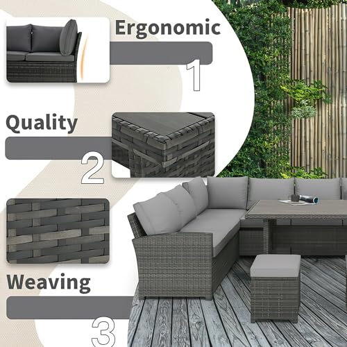 ICOMPY Patio Furniture Set 7-Piece Rattan Wicker Sectional Sofa Couch Outdoor Dining Conversation Set in Gray