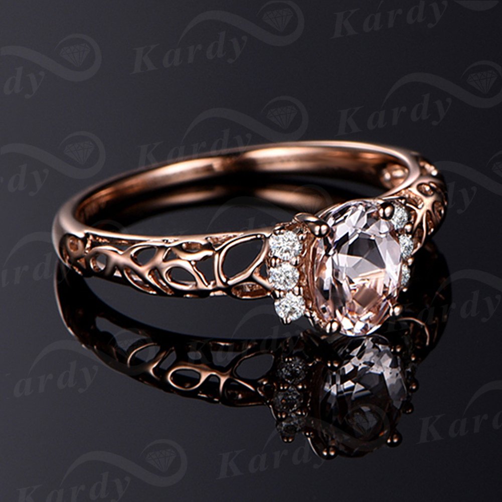Kardy Unique Fashion Genuine Morganite Gemstone Solid 14K Rose Gold Diamond Engagement Wedding Engagement Ring Set for Women