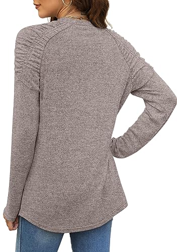 Womens Tops Dressy Casual Long Sleeve Shirts for Women Trendy Fall Beige Tops L