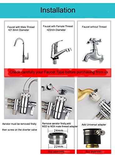 PureSec 2 Way Kitchen Faucet Diverter Valve/Splitter with Female M22(β22mm) Thread and 1/4 OD RO Tubing outlet for Counter water Filter