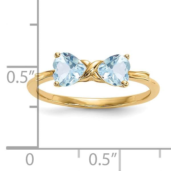 IceCarats 14K Yellow Gold Blue Aquamarine Bow Heart Love Ring March Birthstone Jewelry Size 7