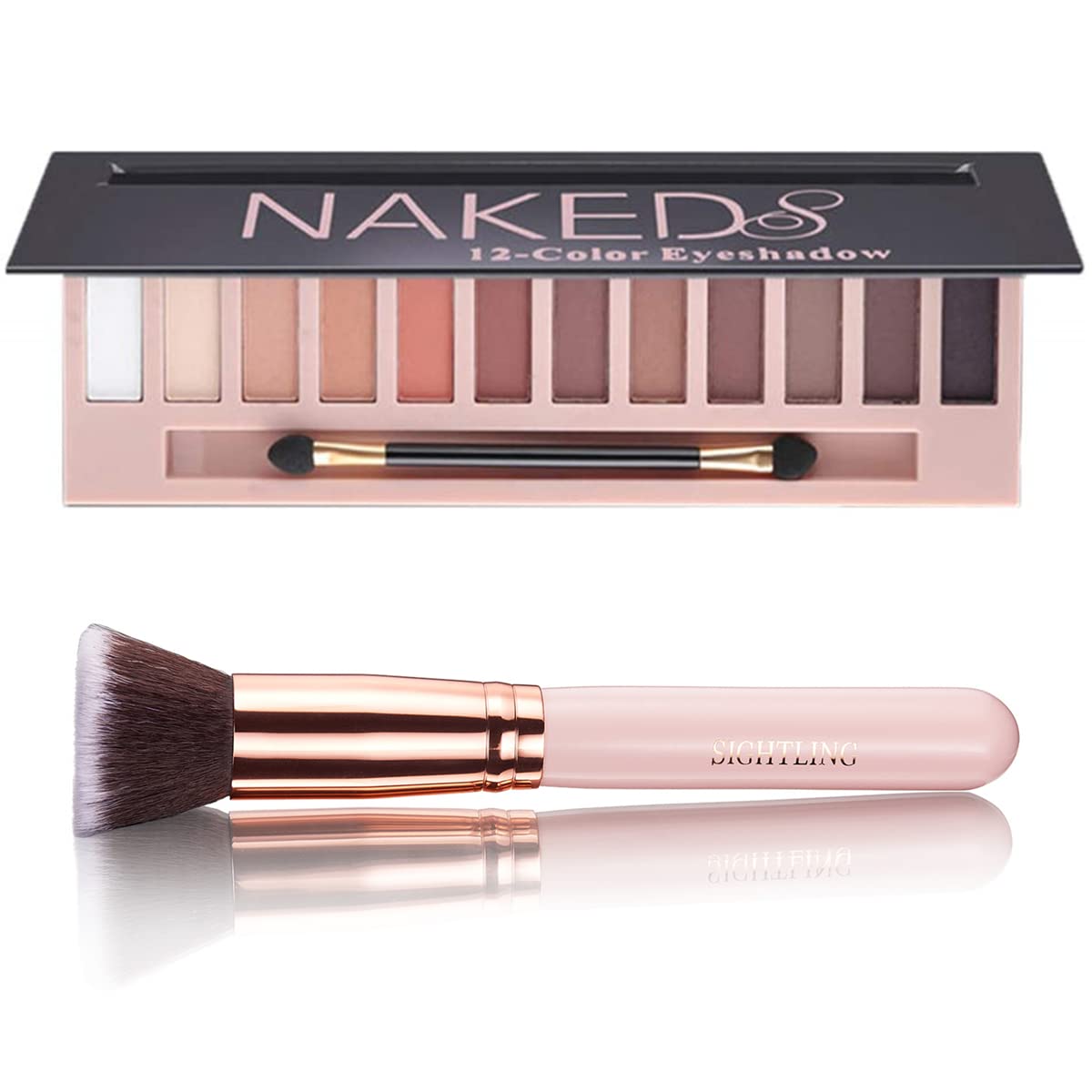 SIGHTLING Kabuki Foundation Brush Makeup Face Brush Flat Top with 12 Colors Eyeshadow Palette,Long Lasting Blendable Make Up Eye Shadows, Waterproof & Long Lasting Smokey Eye Makeup