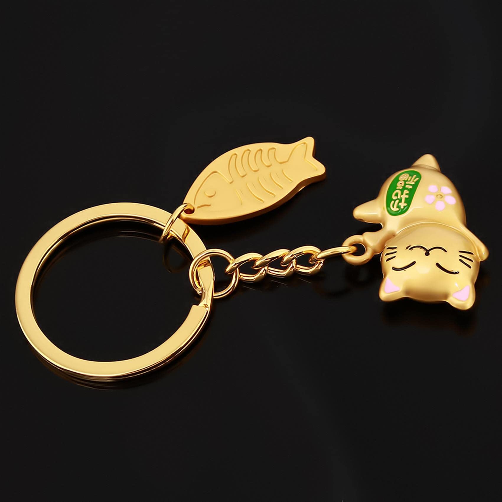 Kshcf Lucky Cat Keychain Cat Keyring Bag Cat and Fish Hanging Pendant Keyholder Ornaments New year decoration