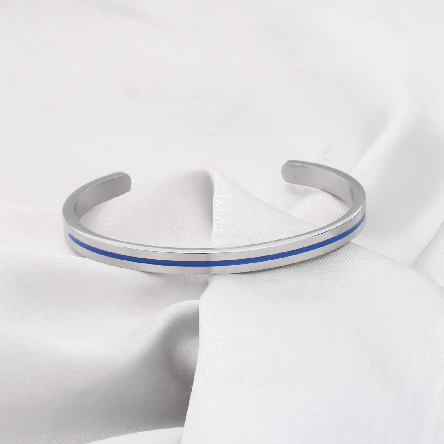 KUIYAI Thin Blue Line Cuff Bangle Stainless Steel Jewelry Gifts for Women Female Officer (Blue)