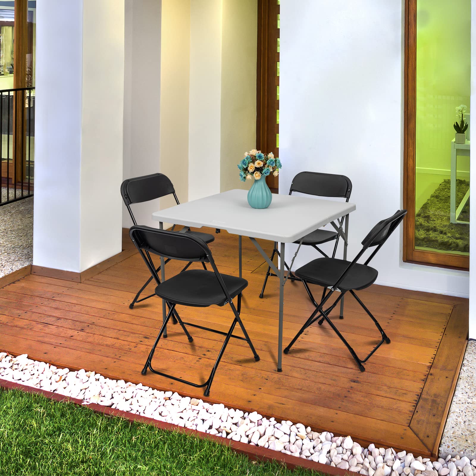 Imseigo 10 Pack Black Plastic Folding Chair, Indoor Outdoor Portable Stackable Commercial Seat with Steel Frame,350lb. Capacity for Events Office Wedding Party Picnic Kitchen Dining (10 Pack, Black)