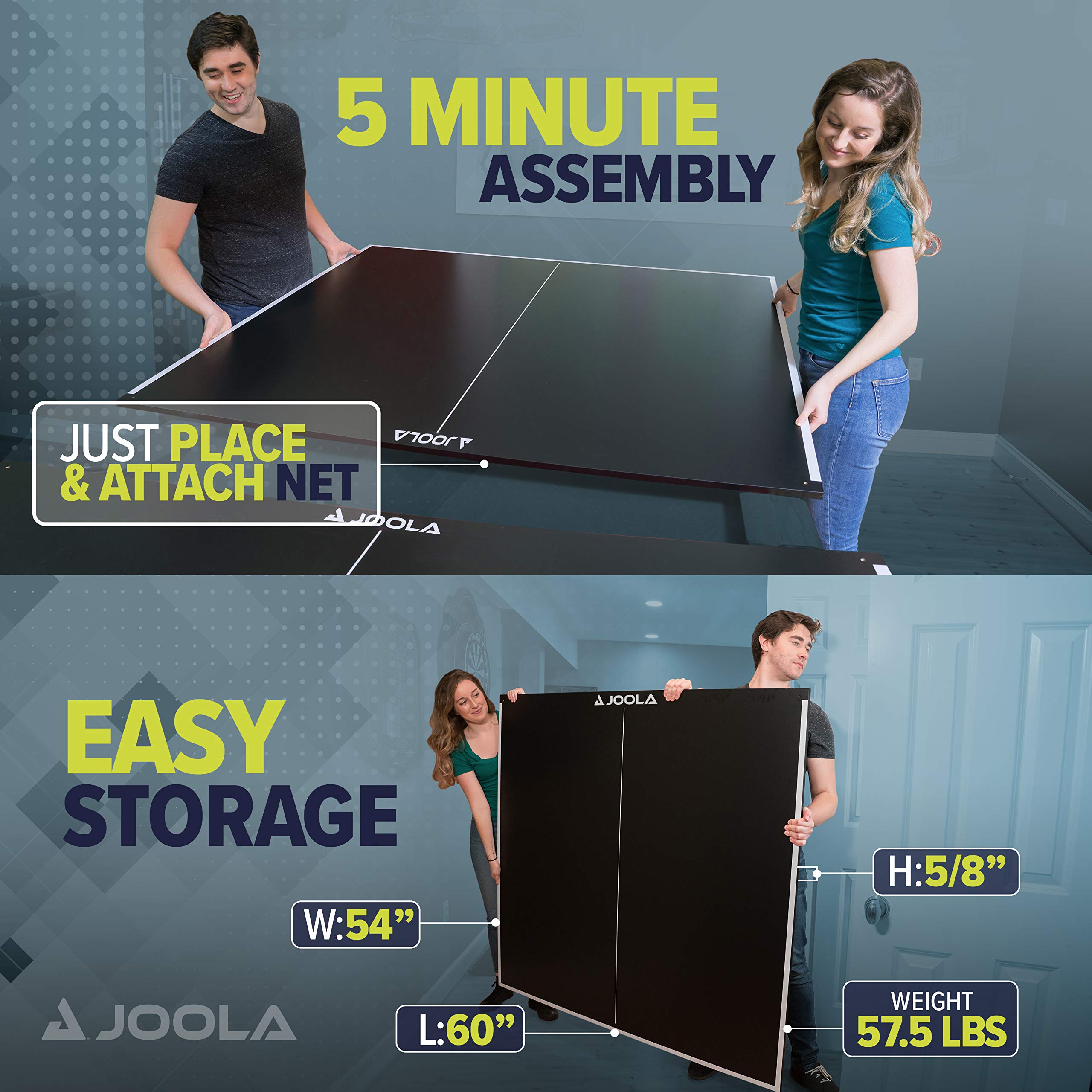 JOOLA Table Tennis Conversion Top with Net Set - Full Sized MDF Ping Pong Table Top for Pool Table - Quick Assembly with Foam Backing to Protect Billiard Table