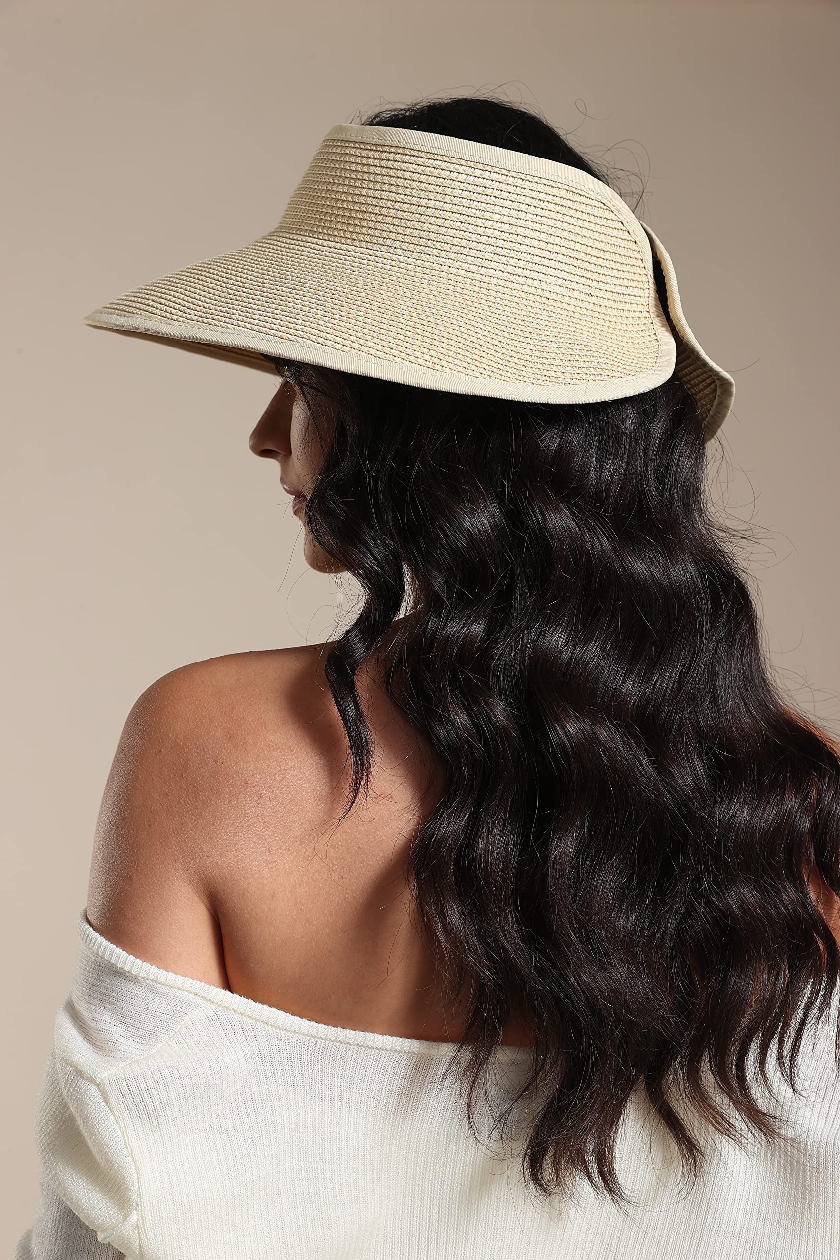 Joywant Sun Visor Hats for Women, Women's Summer Ponytail Foldable Straw Beach Hat with UPF 50+