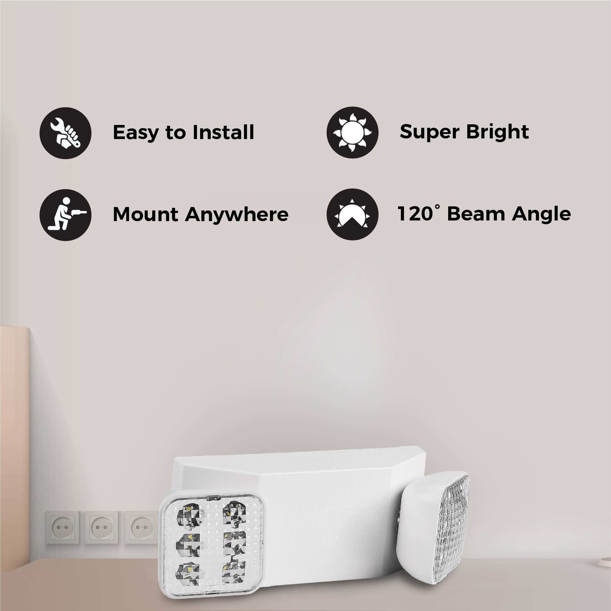 LABORATE LIGHTING Emergency Lights LED with Backup Battery, with Adjustable Heads, Commercial or Industrial Use, Pack of 2, Rechargeable Light Bulb, Indoor Hallway or Room Safety for Residential,