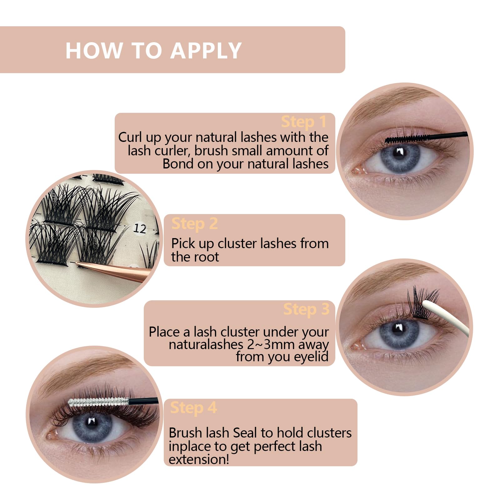 Lash Extension Kit 144 Pcs DIY Eyelash Extension Kit With Waterproof Lash Bond Glue And Seal And Lash Applicator DIY Wispy Lash Clusters C Curl 10-16mm Mix Volume Individual Lashes Extension Kit DIY at Home By FOINEMYED