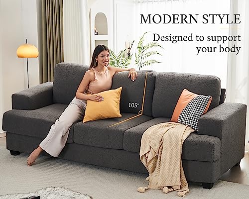 VanAcc Sofa, Comfy Sofa Couch with Extra Deep Seats, Modern Sofa- Loveseat, Couch for Living Room Apartment Lounge, Grey Bouclé