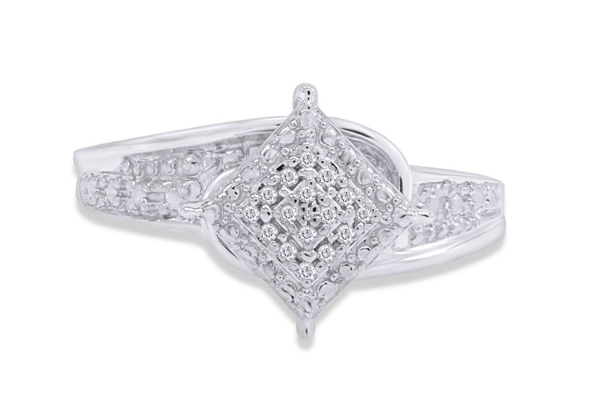 Jewel Zone US White Natural Diamond Cluster Ring in 14k White Gold Over Sterling Silver