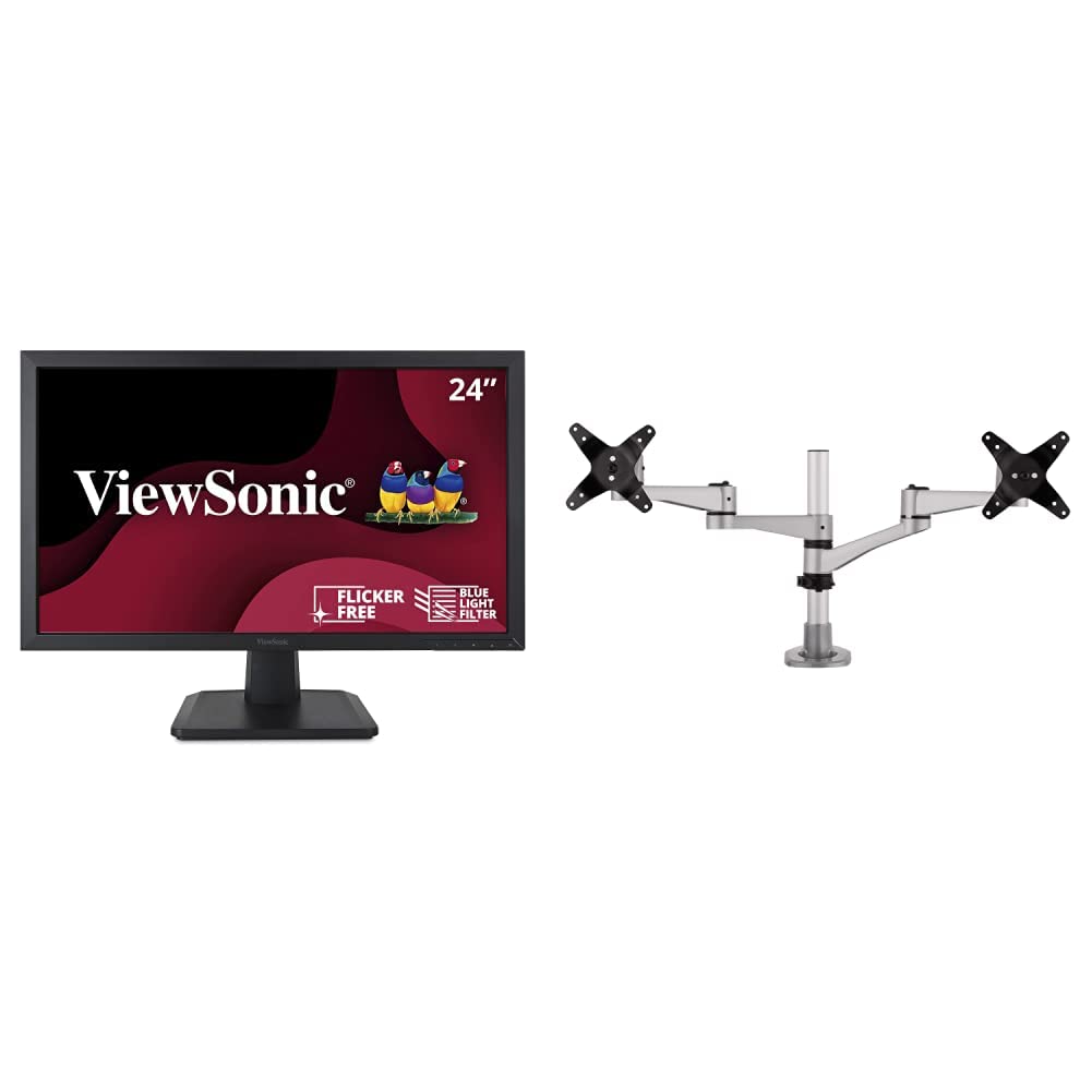 ViewSonic VA2452SM 24 Inch 1080p LED Monitors and LCD-DMA-001 Dual Monitor Mounting Arm with Vesa Mount