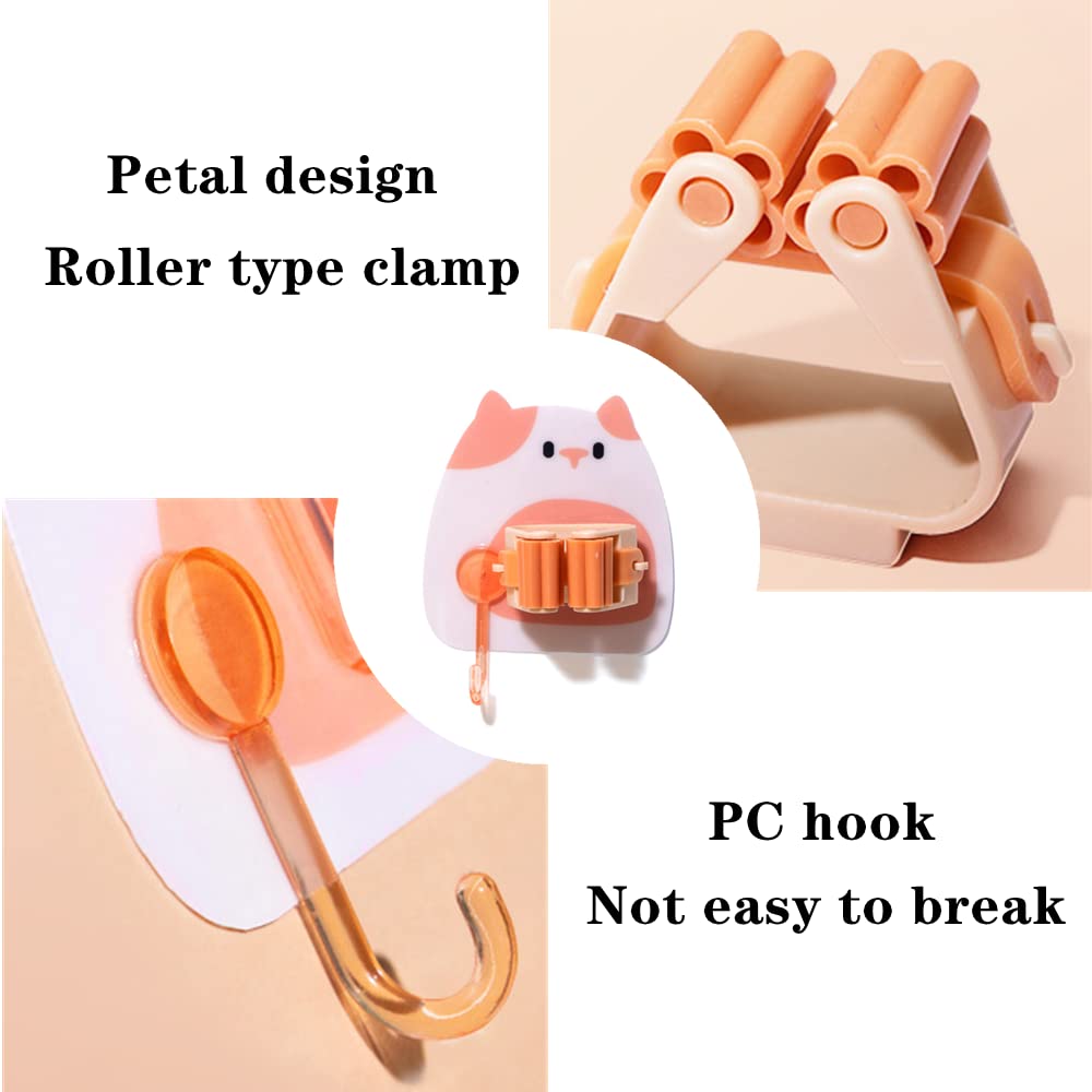 Zhouocea 2 PCS Mop Broom Holder Cute Mop Holder No Drill Broom Holder Self Adhesive Broom Hanger Broom Storage Broom Gripper For Bathroom, Kitchen, Garden, Garage