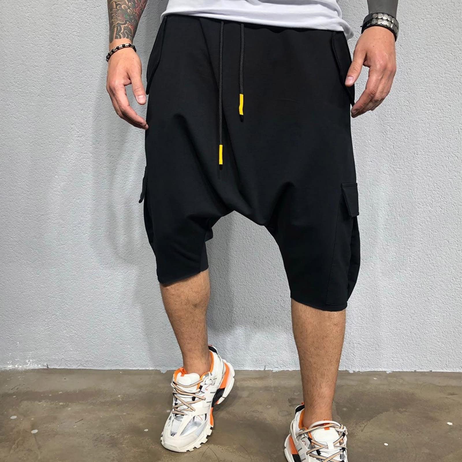 MIUERSA Mens Short Sweatpants Joggers Baggy Capri Gypsy Hippie Yoga Harem Short Boho Aladdin Drop Crotch Pants Shorts Black, X-Large