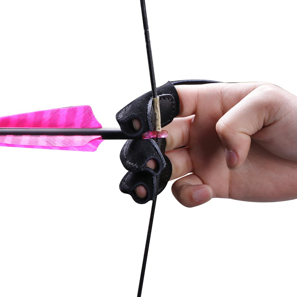 IRQ Archery Finger Tab 3 Finger Gloves Hunting Hand Protector for Bow and Arrow Black