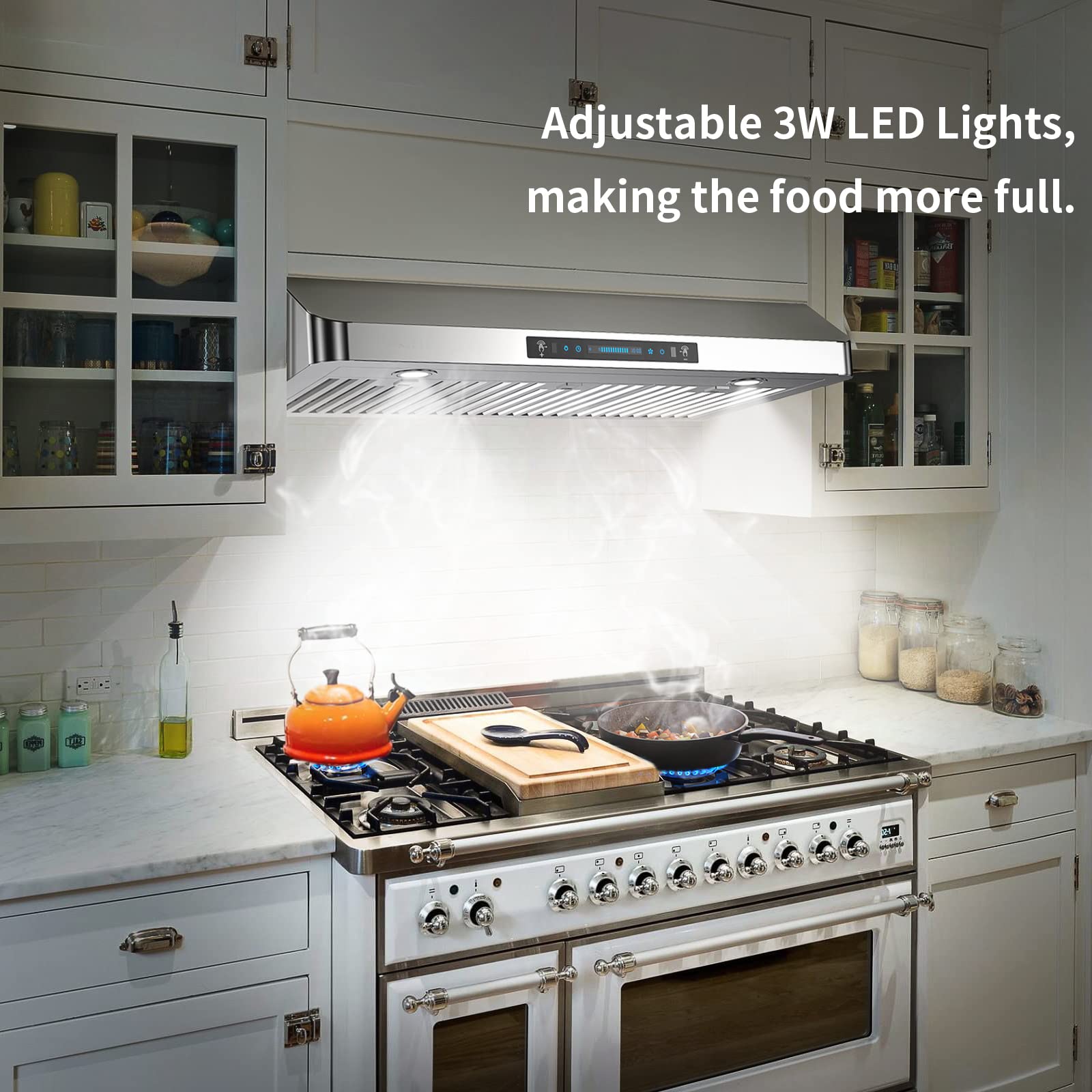 IKTCH 30 inch Under Cabinet Range Hood, 900 CFM Range Hood with 4 Speed Gesture Sensing&Touch Control Panel, Stainless Steel Range Hood 30 inch with 2 Pcs Baffle Filters