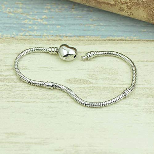 KunBead Snake Chain Charm Bracelets with Heart Clip Lock Clasp Beads for Women Girls Jewelry Making 7.9''