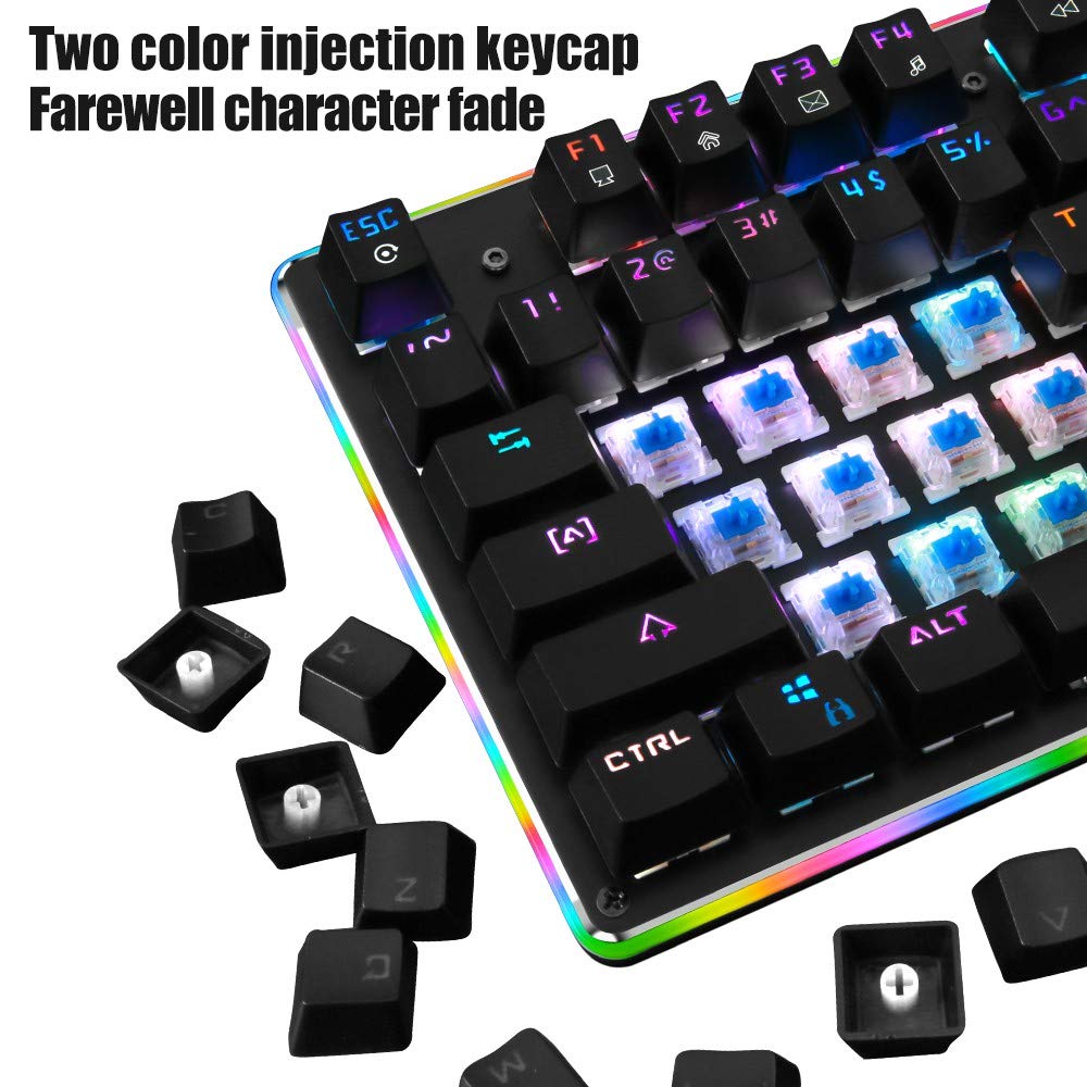 KOLMAX HUNTER Mechanical Gaming Keyboard RGB LED Backlit USB Wired Gaming Keyboard with Blue Switches for Windows Mac Gaming PC 100% Anti-Ghosting(104 Keys, Black)