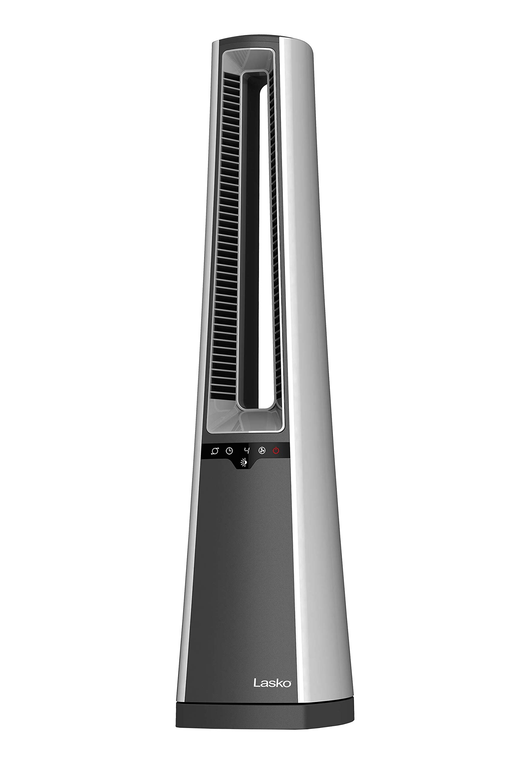 Lasko AC615 Portable Electric Oscillating Stand Up Bladeless Tower Fan with Remote Control for Indoor, Bedroom and Home Office Use, 36.1 inch, Gray/Silver