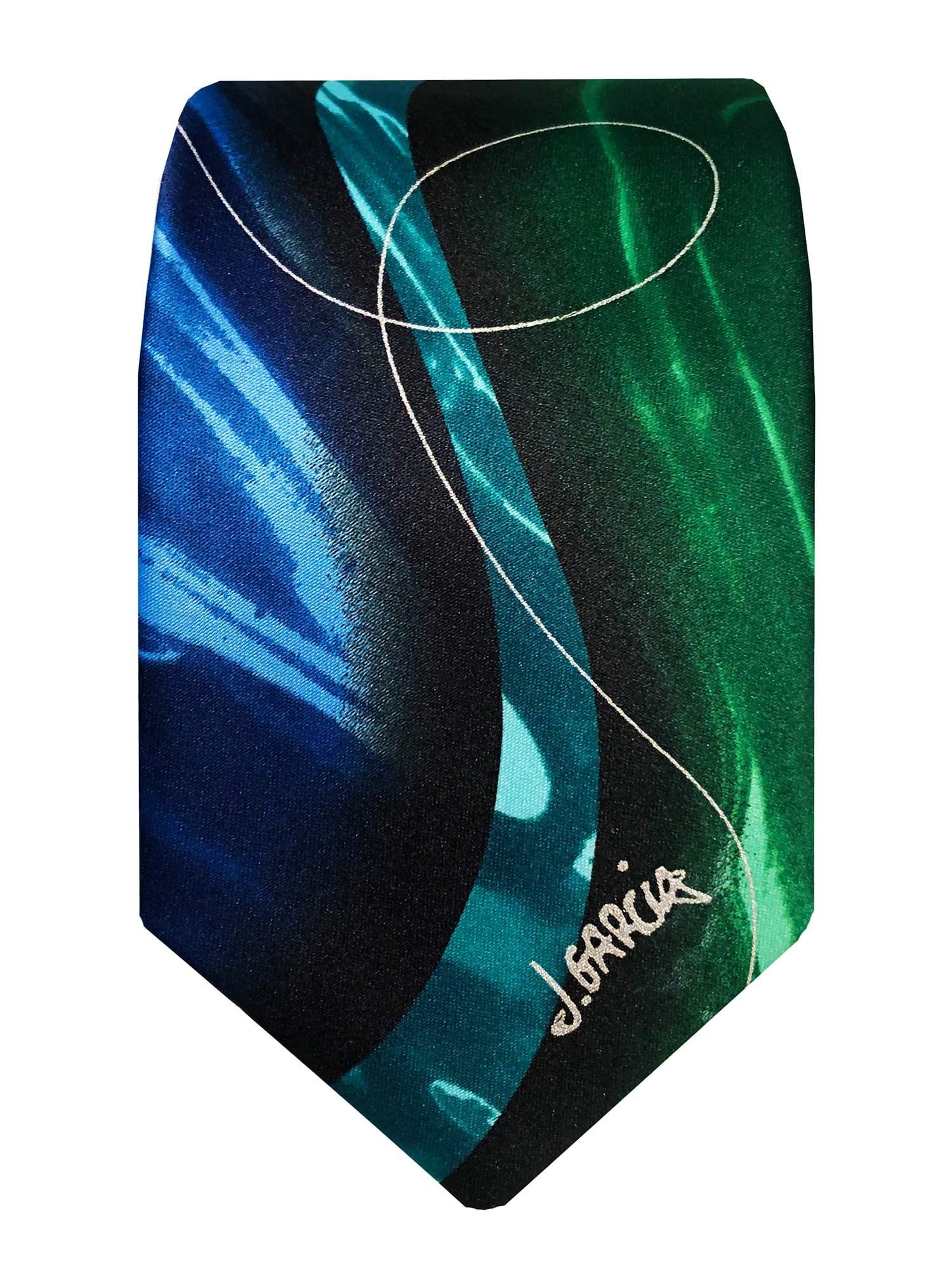 Jerry Garcia Collector's Edition Men's Butterfly Trap Artwork Line Swirls Regular Length Neck Tie - Teal