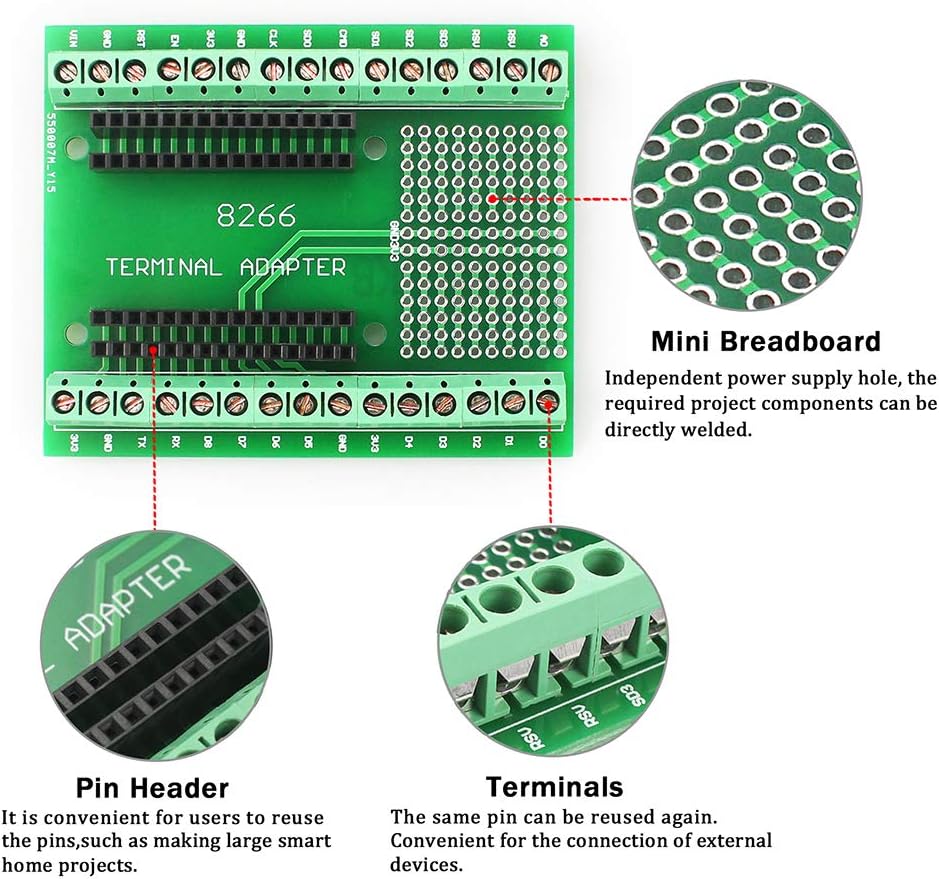 KeeYees 2pcs Expansion PCB Board with Screw Terminal Block Pin Header for ESP8266 for NodeMCU Development Board