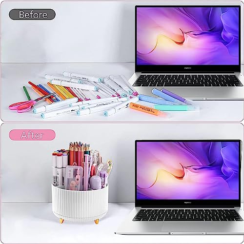 XDRELEC 360 Degree Rotating Pen Holder, Pencil Holder for Desk, Office Desk Organizers and Accessories, Pencil Cup, Pen Organizer,Office Organization and Storage (white)