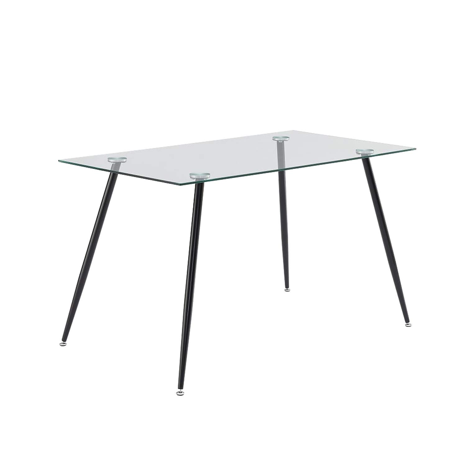 IDS Home Transparent Leisure Coffee Modern Clear Glass Dining Room Table, Home Office, Kitchen, Black Metal Leg