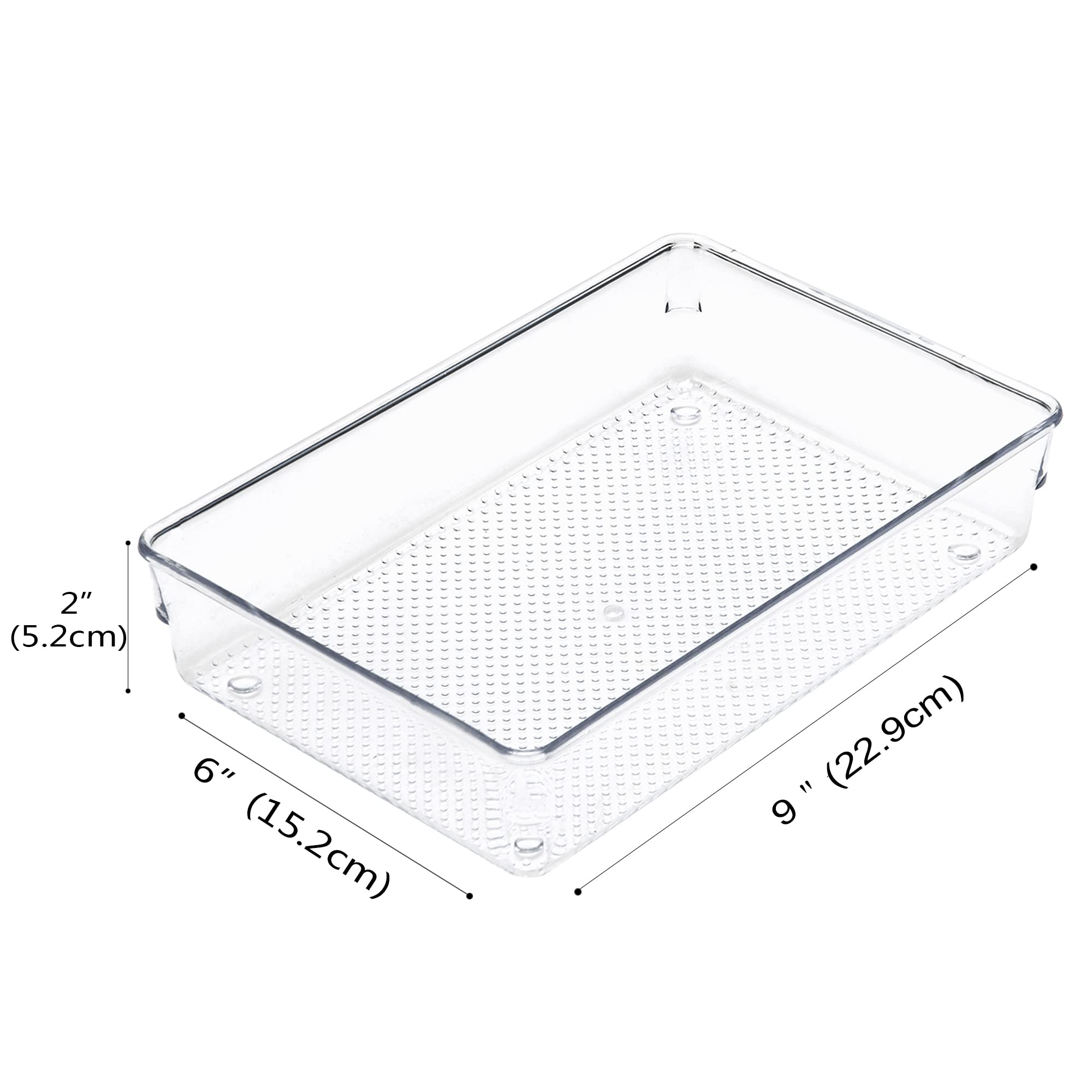 NEETBU 3 Pack Drawer Organizer Clear Plastic Storage Tray For Flatware &Utensil Cosmetics,Makeup Tools, Jewelries,Office Supplies (9βX6βX2β)