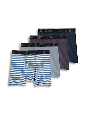Jockey Men's Underwear ActiveBlend Boxer Brief - 4 Pack, Navy/Energetic Stripe/Silver Line Blue, L