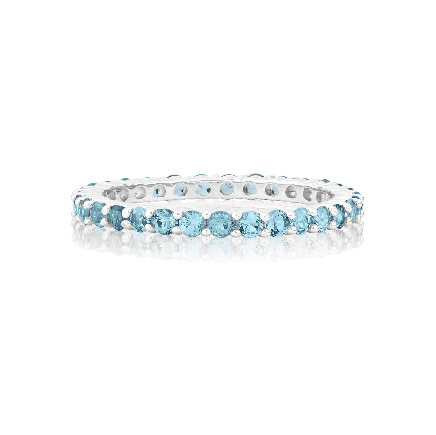 MAX + STONE 14k White Gold Eternity Band Ring for Women with 2mm Round London Blue Topaz December Birthstones Size 5.5