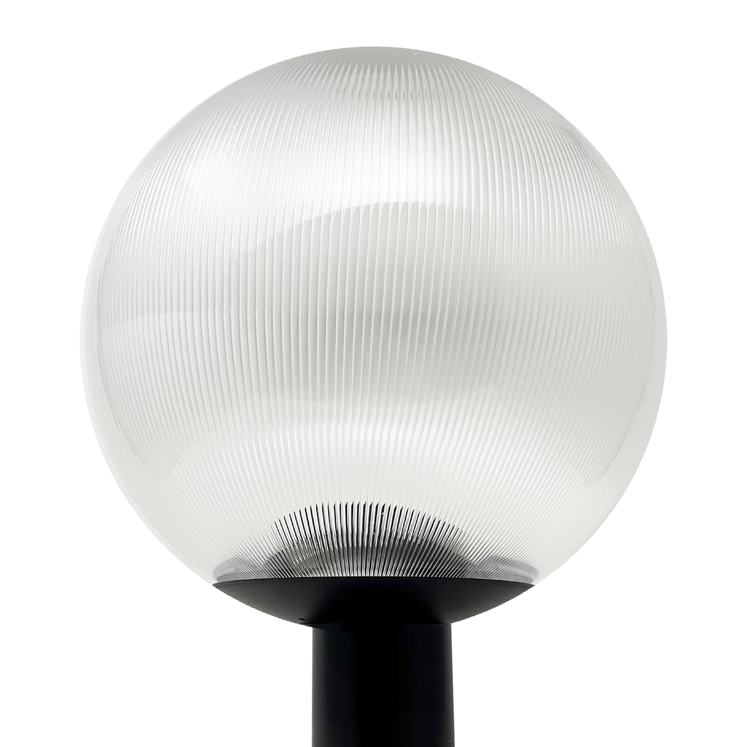 KastLite Lamp Post Globe Combo Lighting Fixture | 16" Neckless Prismatic Lens with Black Fitter Wing Clips | Fits 3" Diameter Posts (Not Included) | Comes with with 5000K LED Bulb