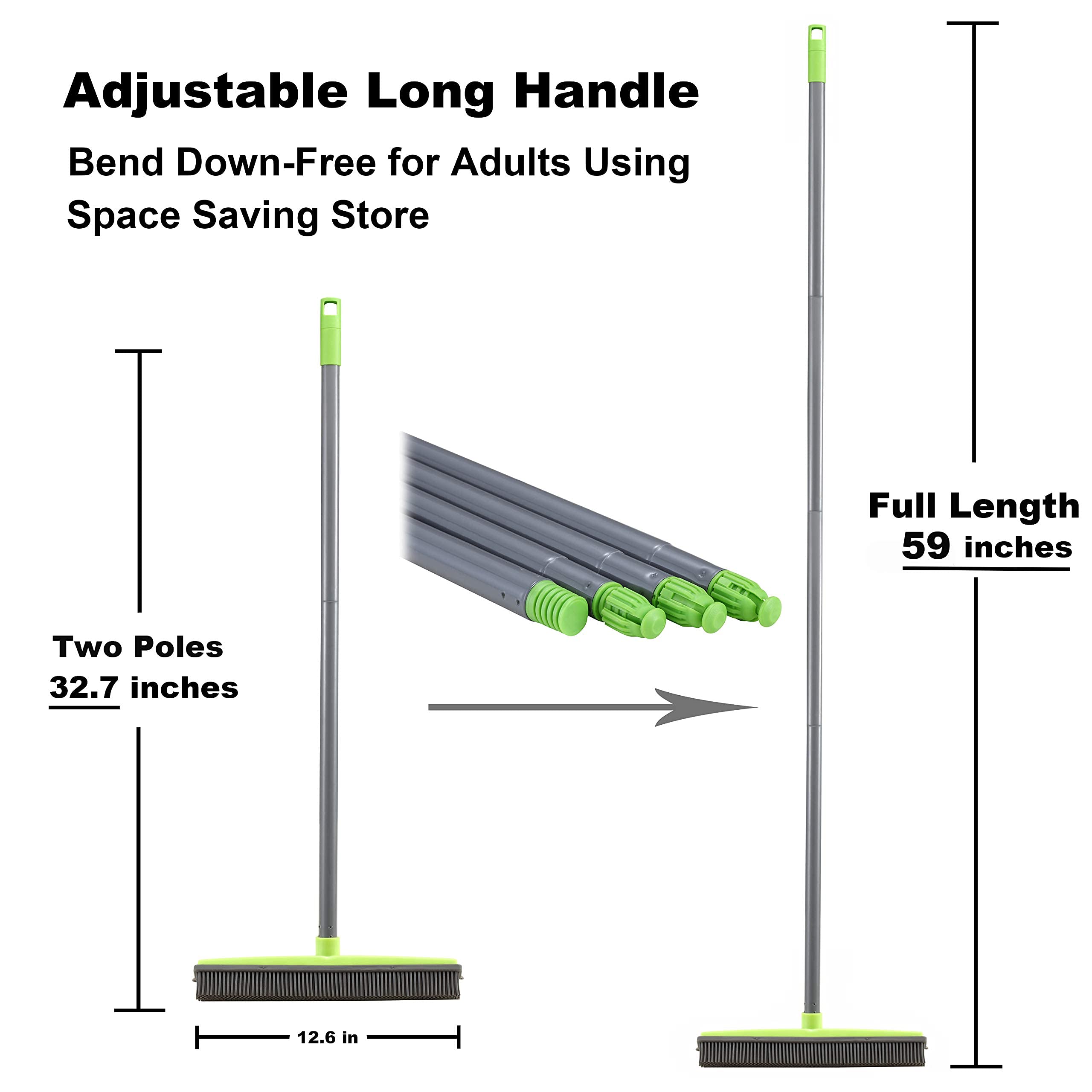 Push Broom Long Handle Rubber Bristles Sweeper Squeegee Edge 59 inches Non Scratch Bristle Broom and Push Broom Stiff Indoor Outdoor Rough Surface Floor Scrub Brush 17.7 inches Wide 61.8 inches