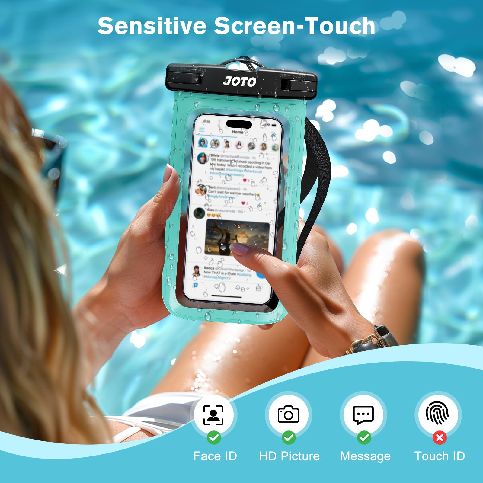 JOTO IPX8 Waterproof Phone Pouch Case, Underwater Dry Bag for Phone Protector for iPhone 15 14 13 12 11 Pro Max, Galaxy S24 S23 S22 Ultra Pixel to 7" Cruise Vacation Essential -2 Pack, Green