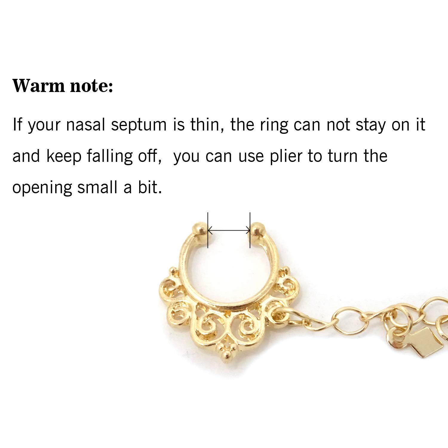 Honbay Body Jewelry Fake Septum Ring Non Piercing Nose Rings with Chain Nose to Ear Chain with Tassel (Gold)
