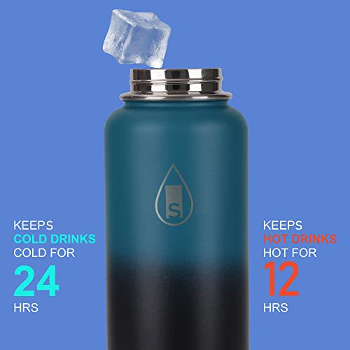 Smartlee Insulated Water Bottle with Straw & Spout Lid - 32oz Leak-Proof Vacuum Insulated Water Bottle with Strainer Thermos Sports Water Bottle (Green-Black Gradient)