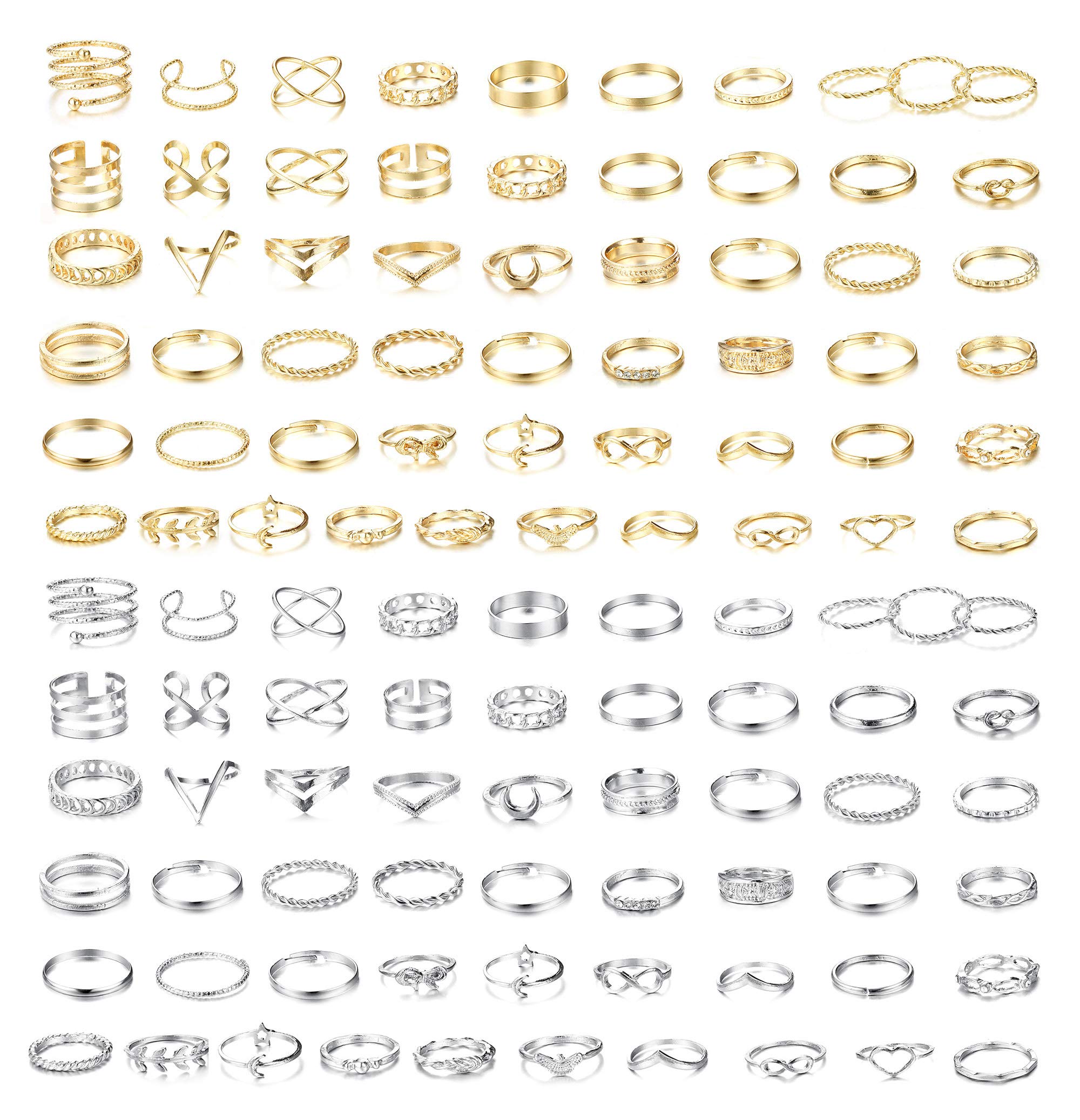 Jstyle 112Pcs Simple Knuckle Midi Ring Sets Vintage Bohemian Hollow Silver&Gold Finger Stackable Rings for Women Rings Jewelry Gifts