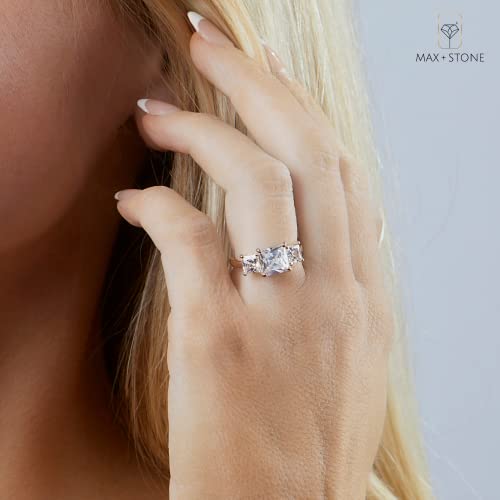 MAX + STONE 4 1/2 Carat Princess Cut Cubic Zirconia Three Stone Ring for Women in 10k Yellow Gold (4.5 ct.tw) Anniversary or Engagement Ring in CZ Size 5