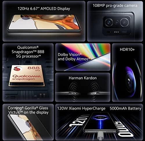 Xiaomi 11T 5G + 4G Volte (128GB, 8GB) 6.67” 108MP 6GB Triple Camera, NFC Dual SIM (Not Compatible Verizon Sprint Boost Metro Cricket) GSM Unlocked Global (w/Fast Car Charger Bundle) (Meteorite Gray)