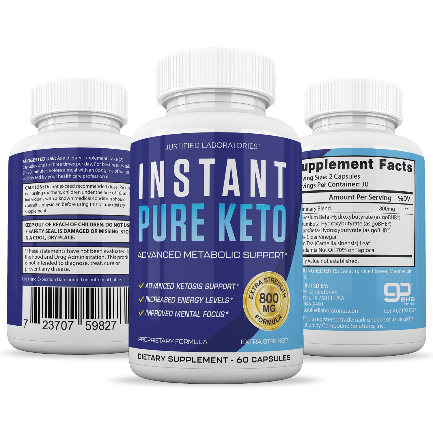 Instant Pure Keto Pills Advanced BHB Boost Ketogenic Supplement Exogenous Ketones Ketosis for Men Women 60 Capsules 2 Bottle