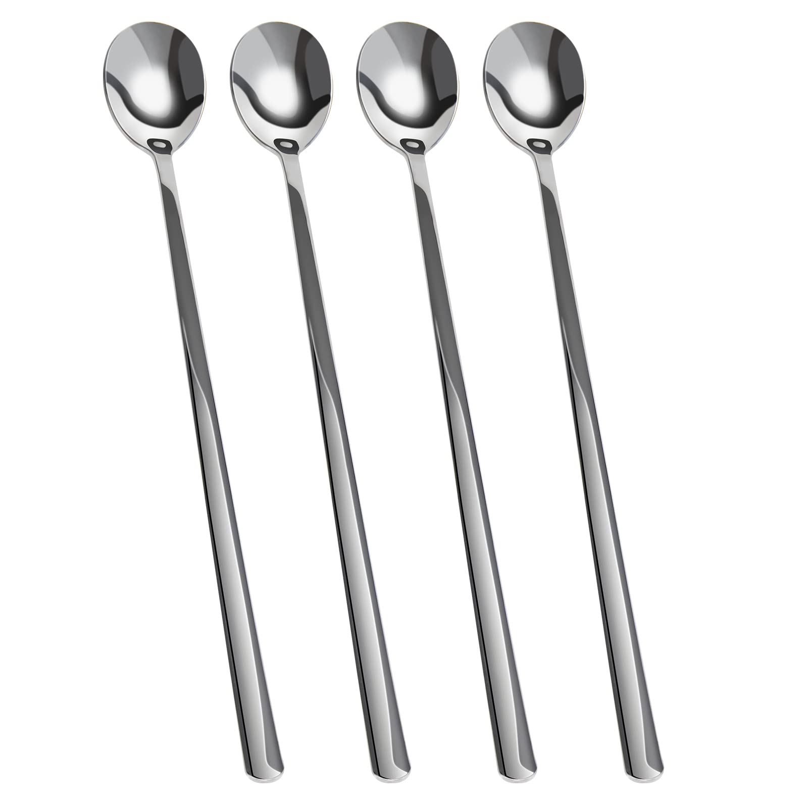 Long Handle Iced Tea Spoons, 304 Stainless Steel Teaspoons, 9.5 Inch Coffee Stirrers,Ice Cream Spoon,Cocktail Stirring Spoons, Set of 4 (Silver) (9.4 Inch, 4)